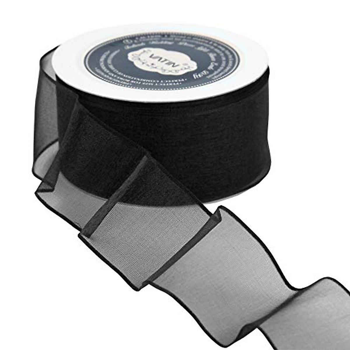 VATIN Christmas Ribbon Sheer Organza Wired Ribbon 1-1/2 inch 25 Yards (75Ft) -Black ,Perfect for Making Bows and Wreaths