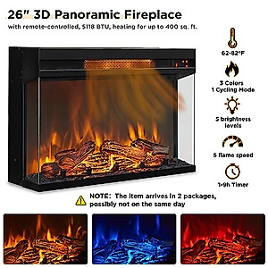 JXQTLINGMU 3-Sided Glass Fireplace TV Stand for 75 Inch TV w/LED Light, Farmhouse Highboy Entertainment Center w/26in Electric Fireplace, Large Media Console w/2 Storage Cabinet for Living Room, White