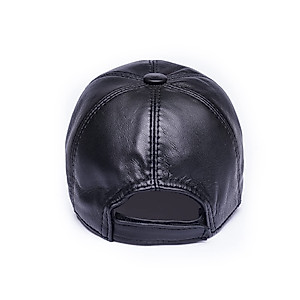 Mumcu's Leather Baseball Cap Sheepskin Adjustable Classic Referee Snapback Dad Hat (Classic Black)