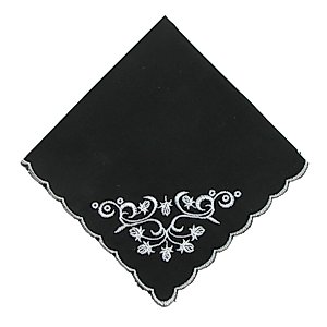 CTM® Women's Cotton Black and White Floral Scroll Handkerchief, Black
