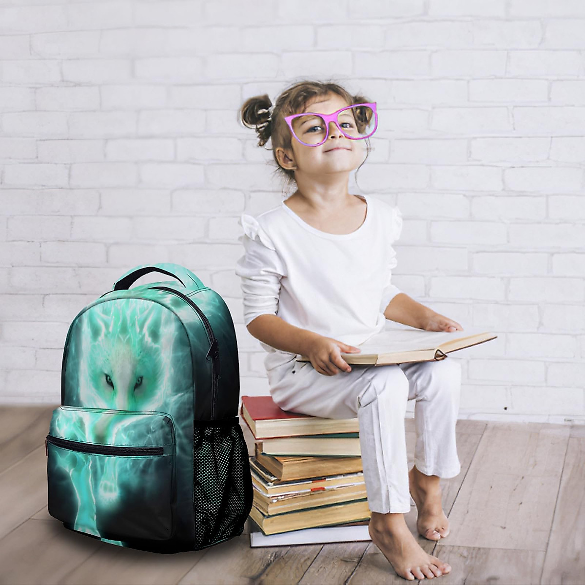 Lightweight Cool Cyan Wolf Backpacks Girls School Bags Kids Bookbags