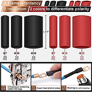 150pcs Battery Cable Ends, Copper Wire Lugs Assortment Kit AWG 2 4 6 8 10 Gauge - 70Pcs Battery Cable Lugs Ring Wire Terminal Connectors and 80Pcs Heat Shrink Tubing Kit for Marine Electrical Supplies