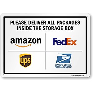 SmartSign 10 x 14 inch “Please Deliver All Packages Inside The Storage Box” Metal Sign with Delivery Logos, 40 mil Laminated Rustproof Aluminum, Multicolor, Made in USA