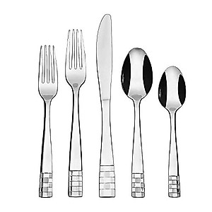 KOOMADE CHECKERS Silverware Set for 4, 20-piece Flatware (Dinner Fork, Salad Fork, Knife, Spoon, Teaspoon) Dishwasher Safe
