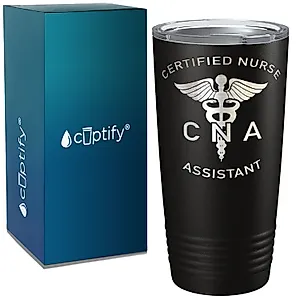 CNA Certified Nurse Assistant Gift on Black 20 oz Stainless Steel Tumbler with Lid - Insulated Cup - Travel Mug