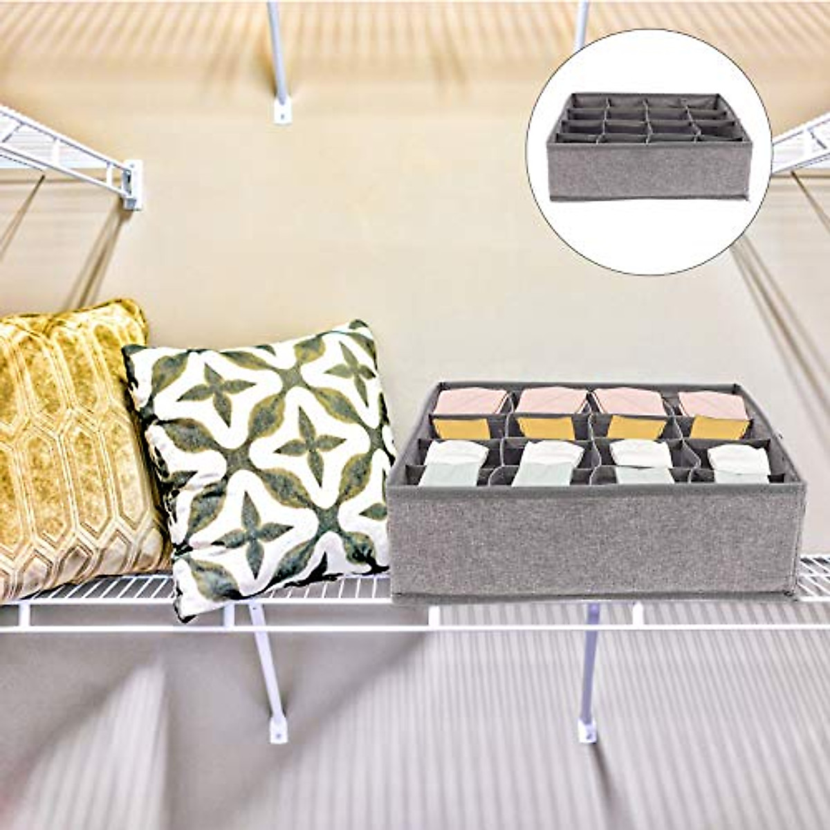 Amosfun Underwear Storage Box Bra Socks 16 Compartment Drawer Tray Closet Underwear Divider Organizer Folding Dresser Box for Storing Socks Bra Handkerchiefs Ties Belts