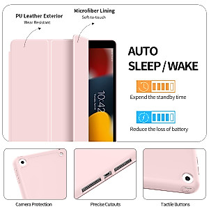 KenKe for iPad 9th Generation 2021/iPad 8th Generation 2020/iPad 7th Generation 2019 Case with Pencil Holder, Smart Slim Trifold Stand Soft Back Cover, Auto Sleep/Wake for iPad 10.2 inch, Pink