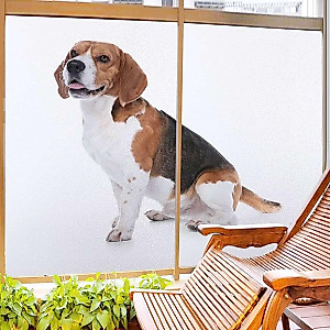 Cinnamon White Window Privacy Film Frosted Glass Window Film Stained Glass Window Film Window Cling Privacy Film UV Blocking Beagle Dog Posing Frosted Glass Film 27.6Wx47.2L-inch x2 Pcs
