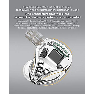 KZ ASX in-Ear Monitors, 10 Balanced Armatures Units per Side Customized HiFi IEM Wired Earphones/Earbuds/Headphones with Detachable Cable 2Pin for Musician Audiophile (Without Mic, White)