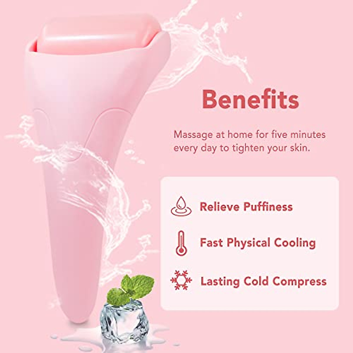 huefull Ice Roller for Face, Ice Face Roller & Eye Puffiness Relief, Skin Care Reduce Pain and Wrinkles, Face Massager Roller Gifts for Women, Self Care Gift for Men/Woman(Pink)