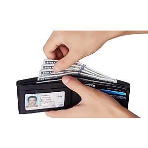 Travelambo Wallet for Men, Trifold Mens RFID Blocking Wallet, 12 Credit Card Holder Minimalist Front Pocket, Genuine Leather Slim Wallet with ID Window