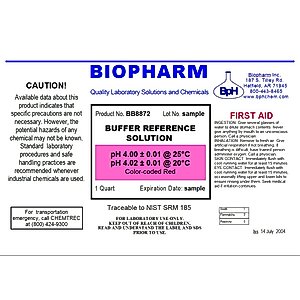 pH Buffer Calibration Solution 2-Pack: pH 4.00 and pH 7.00 — 1 Quart (950 mL) Each — NIST Traceable Reference Standards for All pH Meters — Color Coded