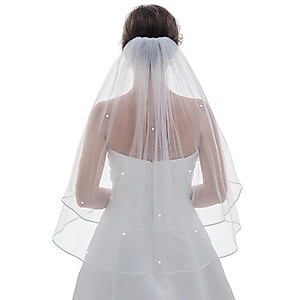 SAMKY 2T 2 Tier 1/8" Ribbon Crystal Circular Veil - White Fingertip Length 36" V518