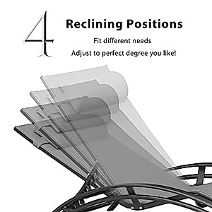 PURPLE LEAF Patio Chaise Lounge Set of 3 Outdoor Lounge Chair Beach Pool Sunbathing Lawn Lounger Recliner Chiar Outside Tanning Chairs with Arm for All Weather, Side Table Included, Grey