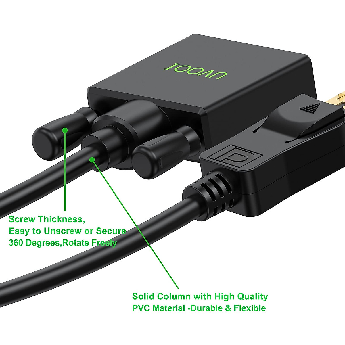 UVOOI DisplayPort to DVI Cable 10ft (DP to DVI-D Cable), Display Port to DVI-D Cable Adapter Compatible with PC, Laptop, HDTV, Projector, Monitor, More- Gold-Plated