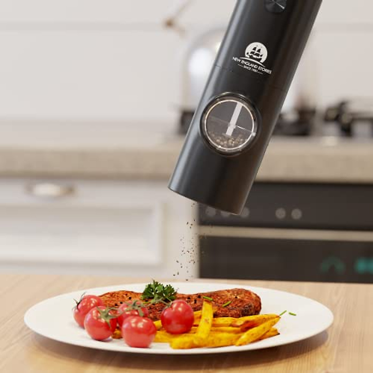 Electric Salt and Pepper Grinder Set Battery Powered with Light, Automatic One Hand Operation Pepper Mill with 5 Levels Adjustable Coarseness