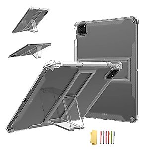 UUcovers Clear Stand Case for iPad Pro 12.9 Inch 6th/5th/4th/3rd Generation (2022/2021/2020/2018) with Pencil Stylus Pen Holder/Kickstand Soft TPU Back Transparent Shockproof Lightweight Cover, Clear