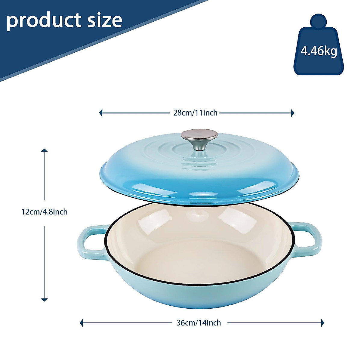 AILIBOO 3 Quart Enamel Cast Iron Dutch Oven Pot with Lid-Versatile dutch oven, excellent for stovetop cooking and baking various recipes-Oven Safe up to 500° For on Stovetop-Gradient Blue