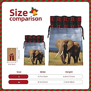 Christmas Gift Bags with Drawstring Burlap Gift Bags Africa Elephant Christmas Linen Bags for Xmas Party Candy Bags with Cards Xmas Reusable Wrapping Bags Christmas Linen Treat Bags for Holiday
