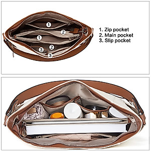 BOSTANTEN Genuine Leather Hobo Handbags Designer Shoulder Tote Purses Crossbody Large Bag for Women (White)