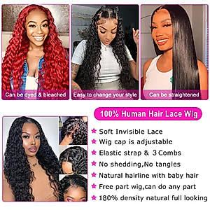 SNJON Water Wave 13x6 HD Transparent Lace Front Wigs Human Hair 180 Density Wet and Wavy Wigs for Women Curly Lace Front Wigs Pre Plucked with Baby Hair Natural Color (18 Inch)