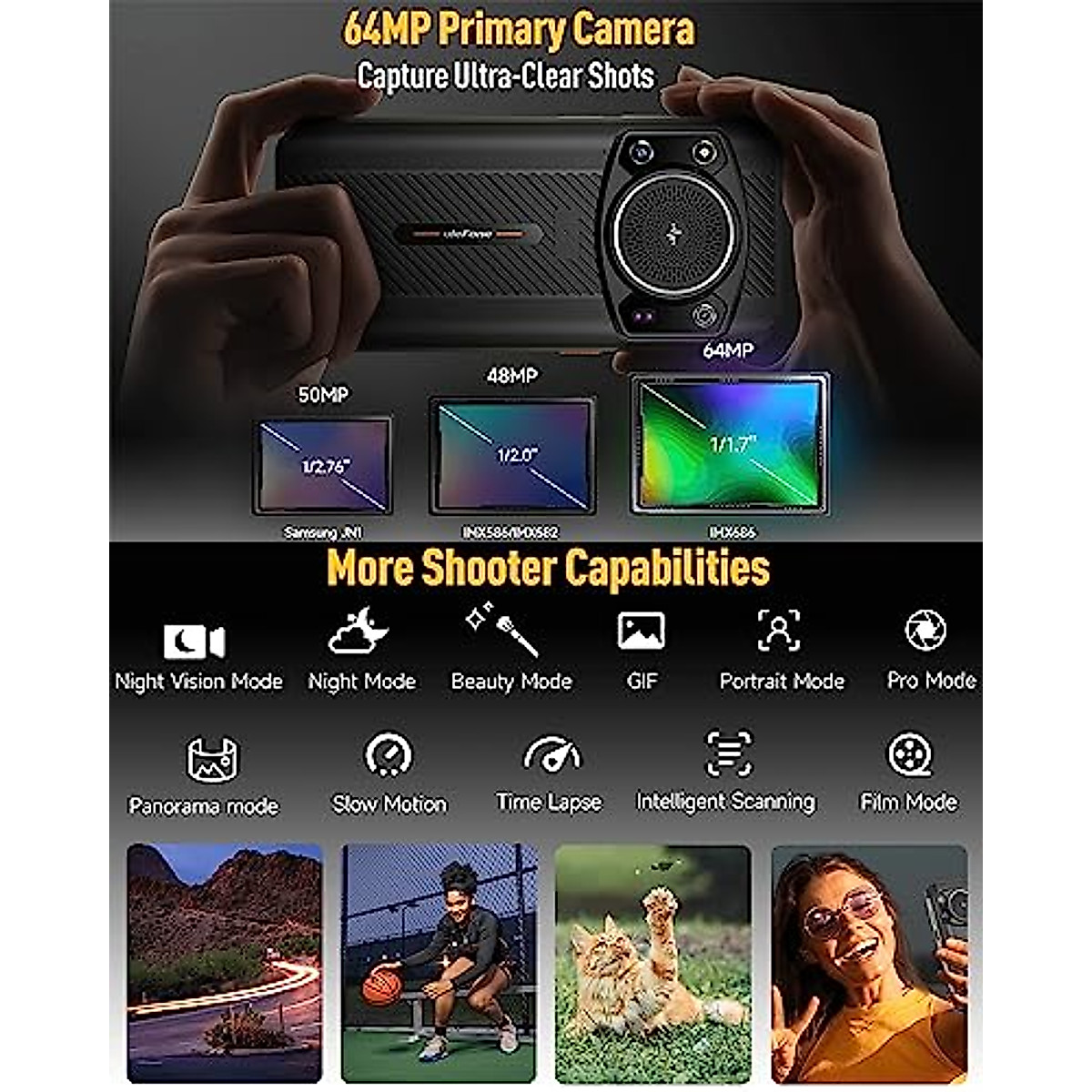 Ulefone Rugged Unlocked Phones 2023, Armor 21 122db Louder Speaker, 16+256GB, 9600mAh, 64MP+24MP Cameras, Android 13, IR Blaster, uSmart/Dock Charge Supported Rugged Smartphones T-Mobile, Black