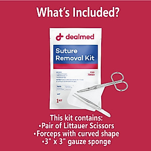 Dealmed Sterile Suture Removal Kit, Includes Suture Removal Scissors, Forceps, and Gauze Sponge, Suture Removal Tool Single-Use Kit, Ideal for Hospitals and Clinics