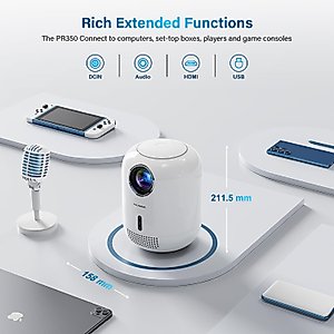 [Auto Focus/Keystone]Portable Mini Projector with 5G wifi 6 and bluetooth, 4K Native 1080P Outdoor Movie Projector,Smart Home Projector Compatible with iOS/Android/HDMI/USB