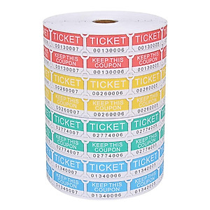 L LIKED 8000 Assorted Double Raffle Tickets 2000 per Roll 50/50 (Blue, Green, Red, Yellow)