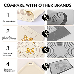 Ourokhome Silicone Baking Mat Sheet and Pastry Dough Cutter, 0.5 Inch Thick 20'' X 16" BPA free Silicone Rolling Mat, Non-Stick and Anti-Slip, Dishwasher Safe (Beige)