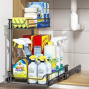 LAMU Larger Under Kitchen Sink Organizers and Storage, Metal Under Sink Organizer Bathroom Cabinet, Undersink Organizers Kitchen, Under Sink Storage and Organization, 13.1W x 16.7D x 15.6H inches