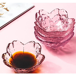 Sdeetesamjun Pink Glass Bowls Set of 4, Trifle Bowl Small Dipping Sauce Cups- Japanese Sakura Flower Cherry Blossom Shaped Bowl Decorative Bowl For Side Dishes, Ice Cream, Pudding, Custard, Dessert