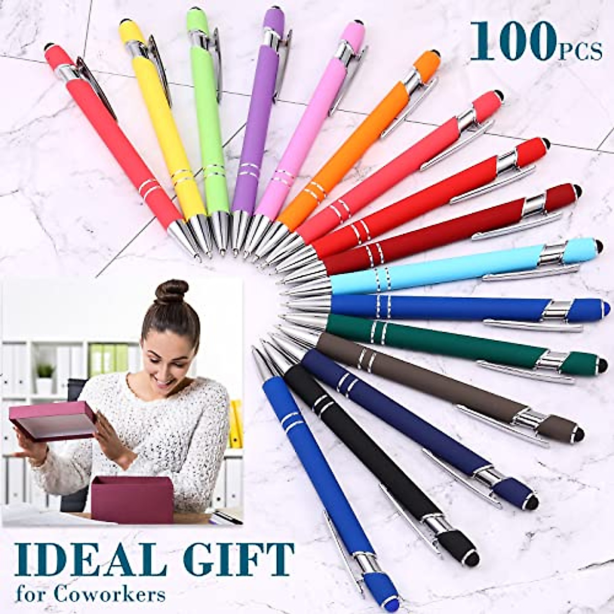 100 Pieces Stylus Pen 2 in 1 Ballpoint Pen with Stylus Tip Stylus Metal Pens Capacitive Stylus Ballpoint Pen for Touch-Screen Phone Tablet, Touchscreen Devices, Compatible with iPad iPhone Samsung