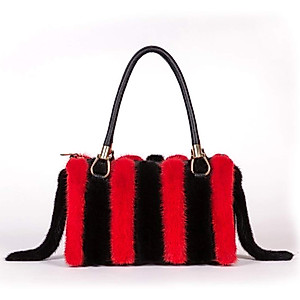 Real Mink Fur Bag Shoulder Bag Luxury Women Purses and Handbags Fur Crossbody Bags For Women Handbag (Red-black)