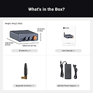 Fosi Audio BT20A Pro 300W x2 TPA3255 Bluetooth 5.0 Home Audio Stereo 2 Channel Amplifier Receiver Mini Hi-Fi Class D Upgraded Integrated Amp for Speakers with Bass Treble Control