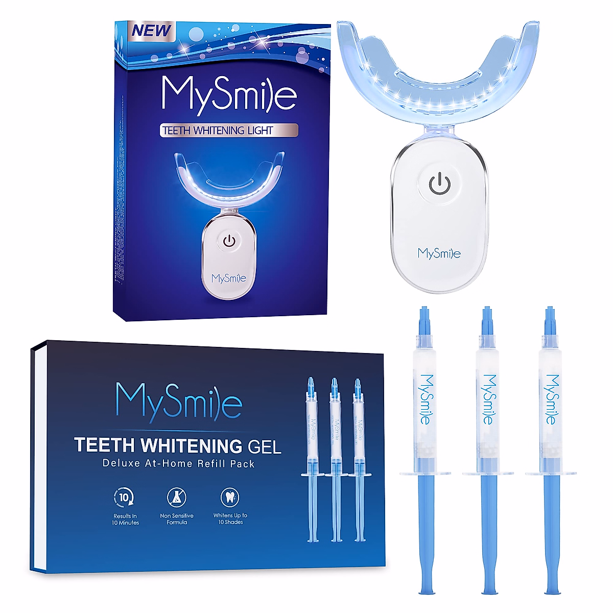 MySmile Teeth Whitening Light,3 Non-Sensitive Teeth Whitening Gel Refill Pack,10 Minute Treatment Teeth Whitening Products,28x Powerful Blue LED Light for Whitening Teeth
