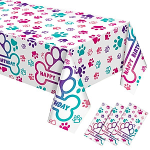 Newwiee 3 Pcs Paw Print Tablecloth Plastic Disposable Colorful Table Cover Puppy Dog Table Cloth Paw Print Party Supplies for Dog Pet Themed Party Decorations Supplies Favors, 51 x 108'' (Pink Series)