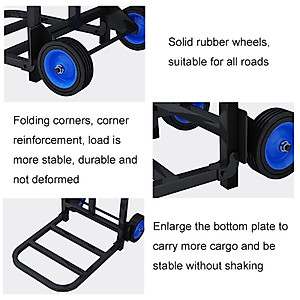 Generic Hand Trucks Folding Hand Trucks, Heavy-Duty 2-Wheel Solid Rubber Wheeled Trolley, Multifunctional Transport Luggage Cart, Steel Portable 100kg Load, with Bungee Cord