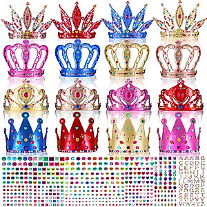Honoson 24 Pieces Make Your Own Crowns Set Princess Party Favors DIY Tiaras Crown with Crystal Diamond Sticker for Kids Princess Party Supplies