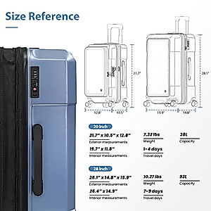 Coolife Luggage Carry On Spinner Suitcase Set with Pocket Compartment Weekend Bag Hardside Trunk (snow white_zipper type, 20in(carry on))