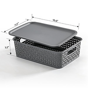 [ 12 Pack ] Plastic Storage Baskets With Lids, Small Pantry Organization, Stackable Storage Bins, Household Organizers for Cabinets, Countertop, Drawers, Under Sink or On Shelves,Gray
