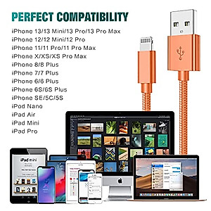 Hi-Mobiler MFi Certified Lightning Cable 2Pack 6FT iPhone Charger Nylon Braided High Speed Data Sync Cord Fast Charging Long Cord Compatible iPhone 13/12/11Pro Max/11Pro/11/XS/Max/XR/X/8/8P/7 More