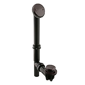 Westbrass Y593144-12 14" Black Tubular Bath Waste & Overflow Assembly with Tip-Toe Drain Plug and Two-Hole Faceplate, 1-Pack, Oil Rubbed Bronze
