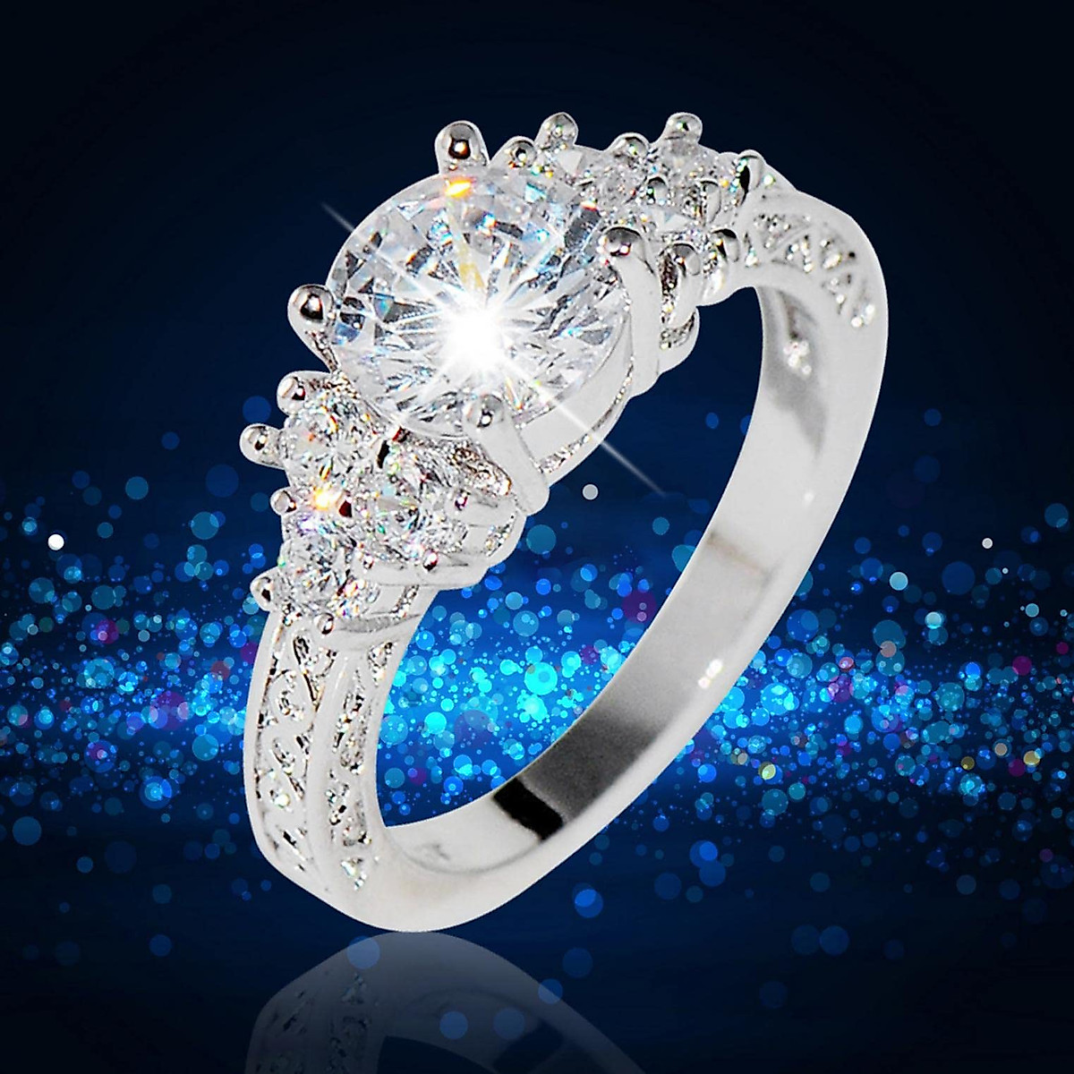 Luxury Diamond Silver Ring Bride Ring Engagement Wedding Ring Prong Setting Zircon Rings Jewelry for Your Princess
