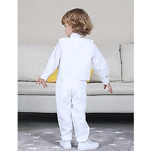 A&J DESIGN Toddler Boys White Suit Christening Baptism Outfit Tuxedo Vest Set 2-3T