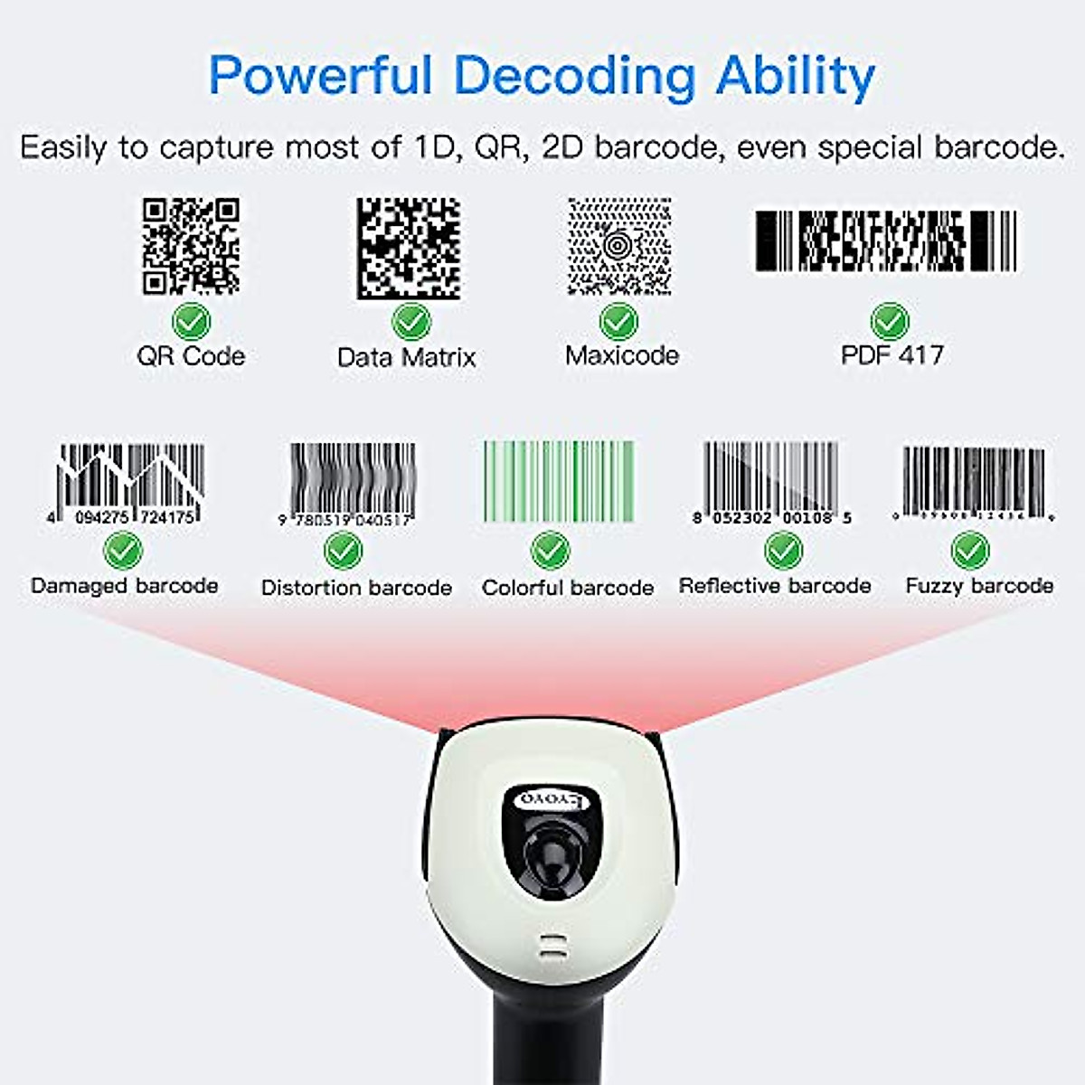 Eyoyo Wireless 2D QR Barcode Scanner with Stand, Bluetooth & 2.4G Wireless & USB Wired Handheld Barcode Reader with 1D 2D Screen Scanning Auto Sensing Connect Smart Phone Tablet PC