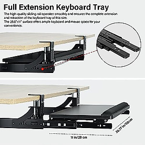 TOPSKY Adjustable Under-Desk Keyboard Tray, 26.8”x11” Pull Out Keyboard and Mouse Tray with Tilted Mechanism and C Clamp for Home and Office (Black)