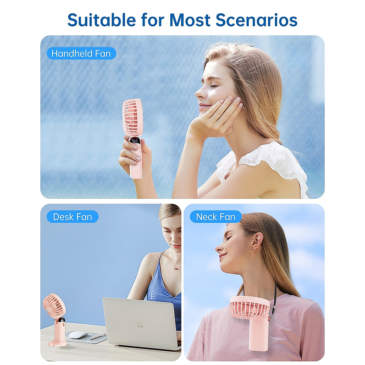 2Pack Portable Handheld Fan, 4000mAh Rechargeable Personal Fan with 5 Speeds, Hand Held/Desk/Neck Fan 3 in 1 Mini Fan with Base, LED Display Foldable Battery Operated Small Fans for Outdoor Indoor