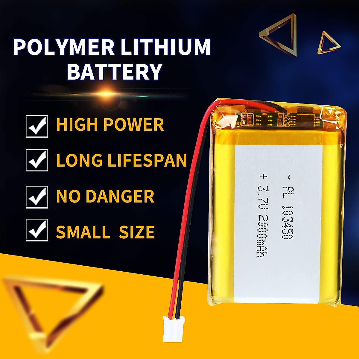 AKZYTUE 3.7V 103450 2000mAh Lipo Battery Rechargeable Lithium Polymer ion Battery with JST Connector, Can Replace 103454 963450 Lipo Battery