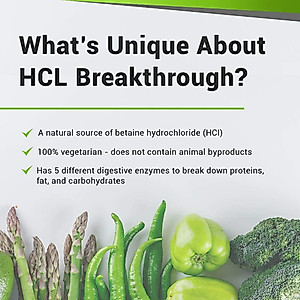 BiOptimizers HCL Breakthrough - Betaine Hydrochloride Enzymes Supplement - Assists with Protein Breakdown and Absorption - Helps Gas and Heartburn Relief - 90 Pepsin-Free Capsules